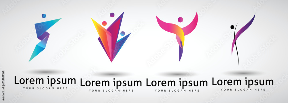 Vector Set Human Body Logos People Shapes Linear Colorful Stylized