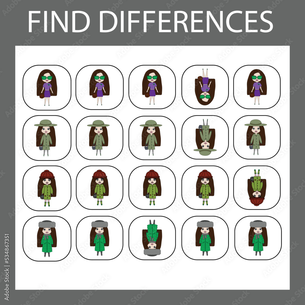Developing activity for children - find the difference. Logic game for ...