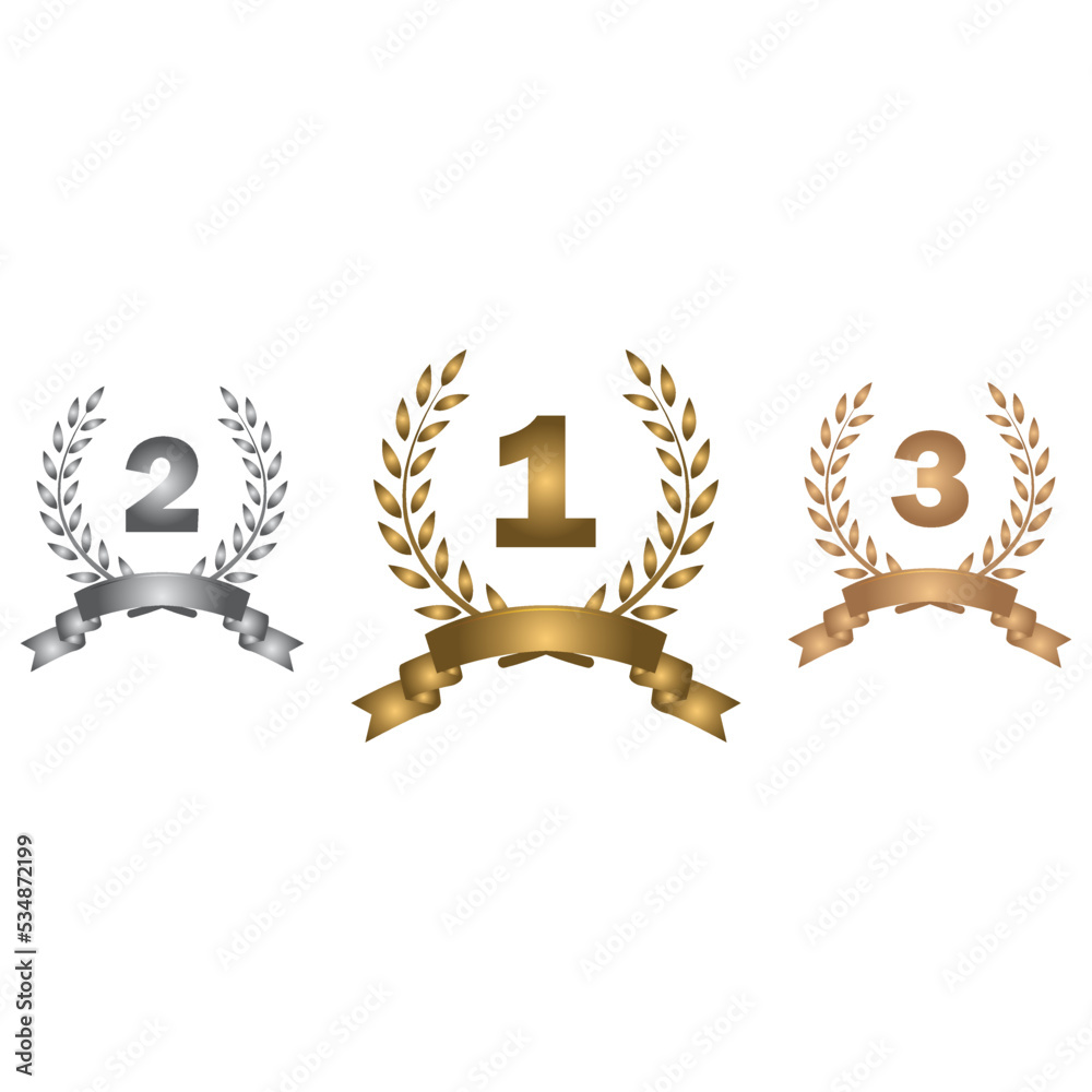 Set of rank emblems gold, silver, bronze. First place, second place ...