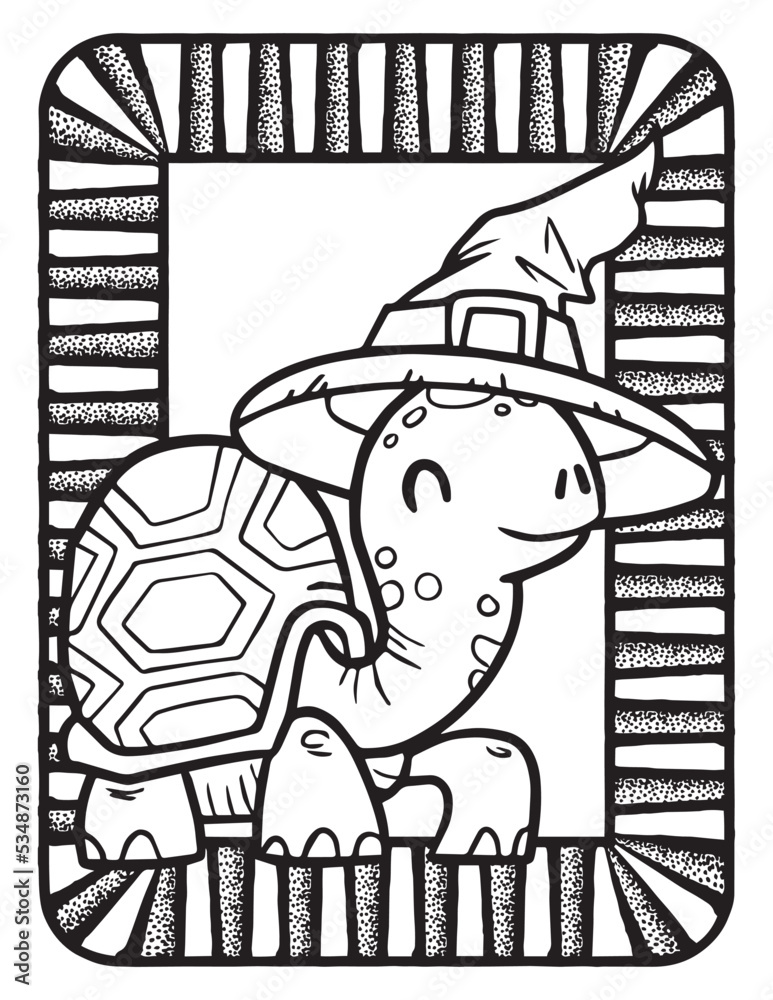 Cute Halloween turtle cartoon coloring pages Stock Vector | Adobe Stock