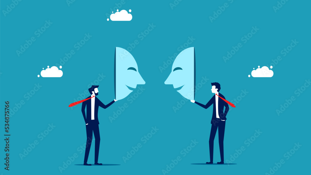 Deception. Business people wearing masks to each other. vector ...