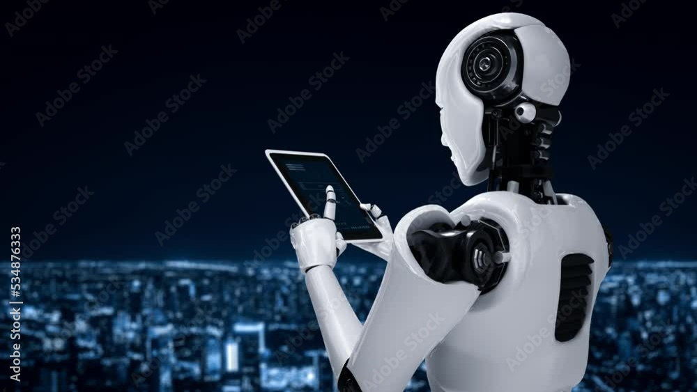 Robot hominoid using tablet computer for big data analytic using AI thinking brain , artificial ...