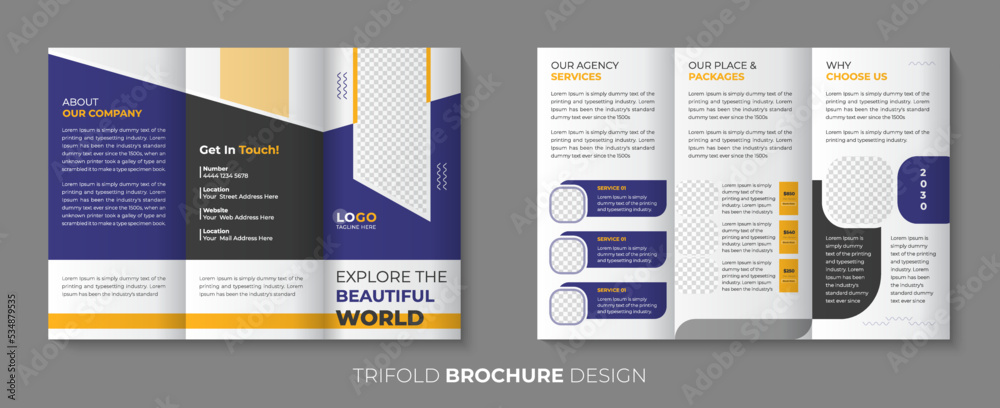 Trifold travel brochure template with tourism booklet design for ...