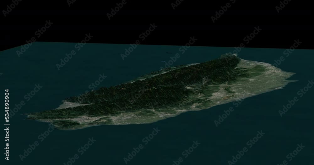 Taiwan north to south map with 3d relief 4K satellite ground low height ...