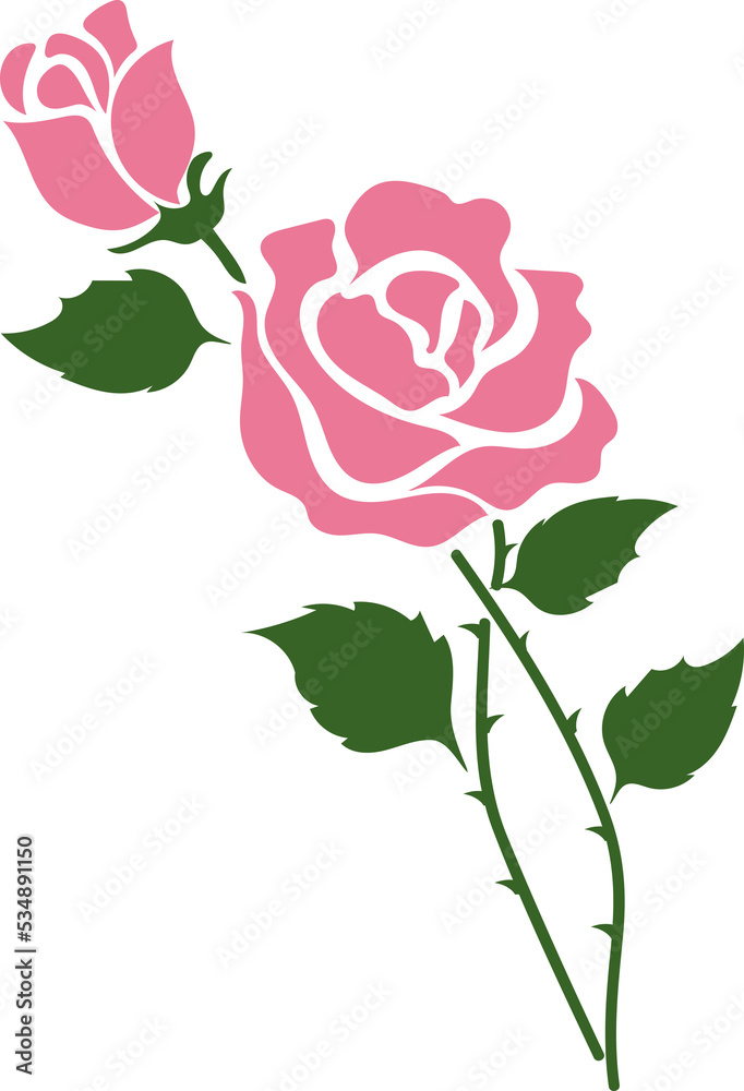 cartoon botanic garden plant flower pink rose Stock Illustration ...