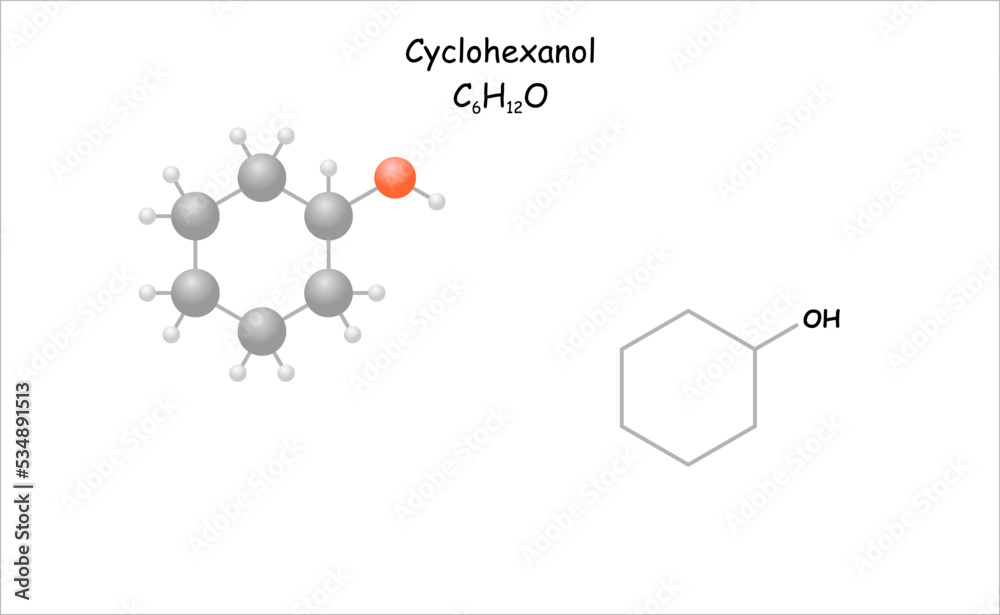 Stylized molecule model/structural formula of cyclohexanol. Stock ...