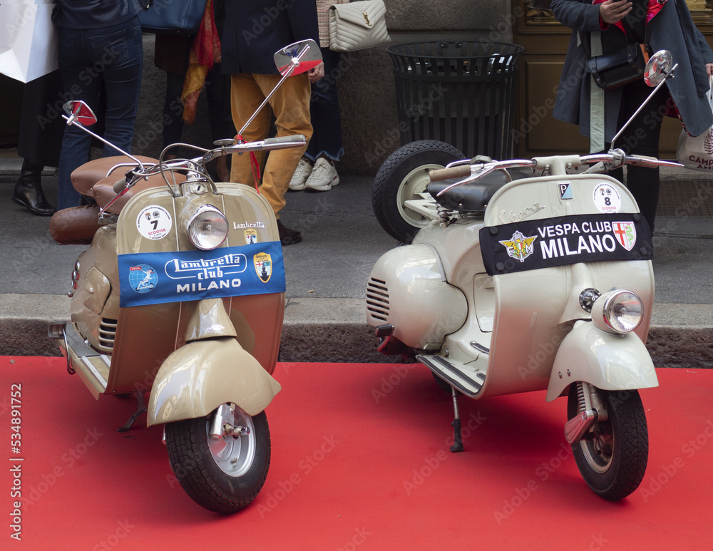Motorcycle rally of Italian scooters, Vespa and Lambretta, from the ...