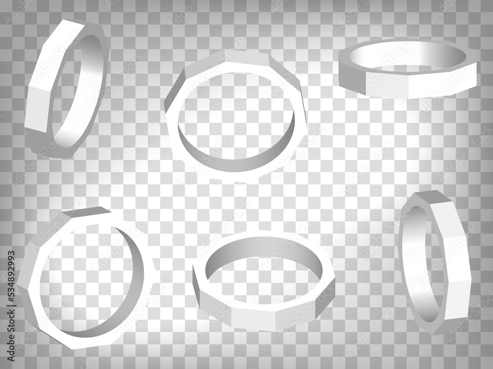 Set of perspective projections 3d octagonal ring model icons on ...