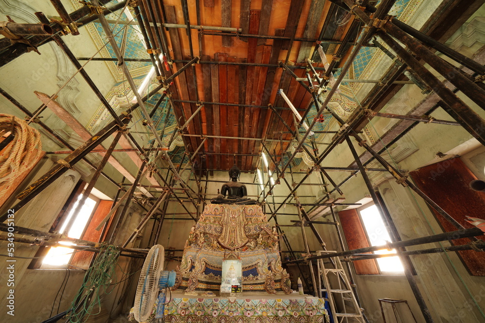 Inside the church of Wat Pariwat, Bangkok, Thailand for tourists to ...