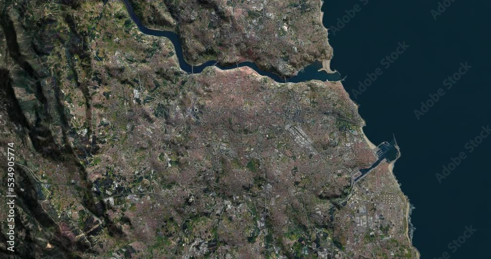 Porto north to south map with 3d relief 4K satellite ground top height ...