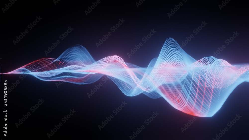 Illustration Of Abstract Wireframe Sound Waves Visualization Of Frequency Signals Audio