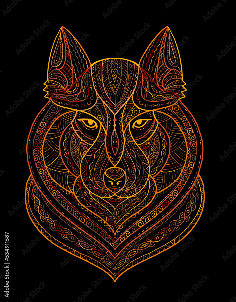 Wolf portrait, ethnic ornament style for your design. Vector ...