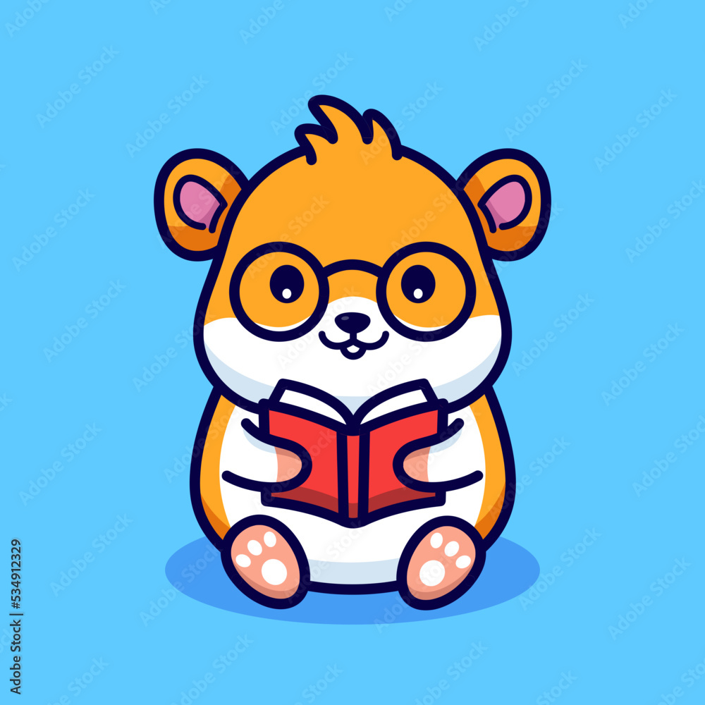 Cute hamster reading book cartoon illustration Stock Vector | Adobe Stock