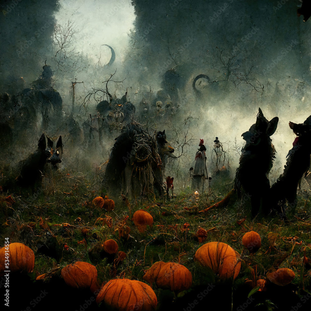 Halloween scene with mystical atmosphere, dark scary mood, with ...