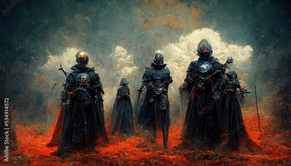 Dark mood image, Halloween theme. Dark Knights in body armour with ...
