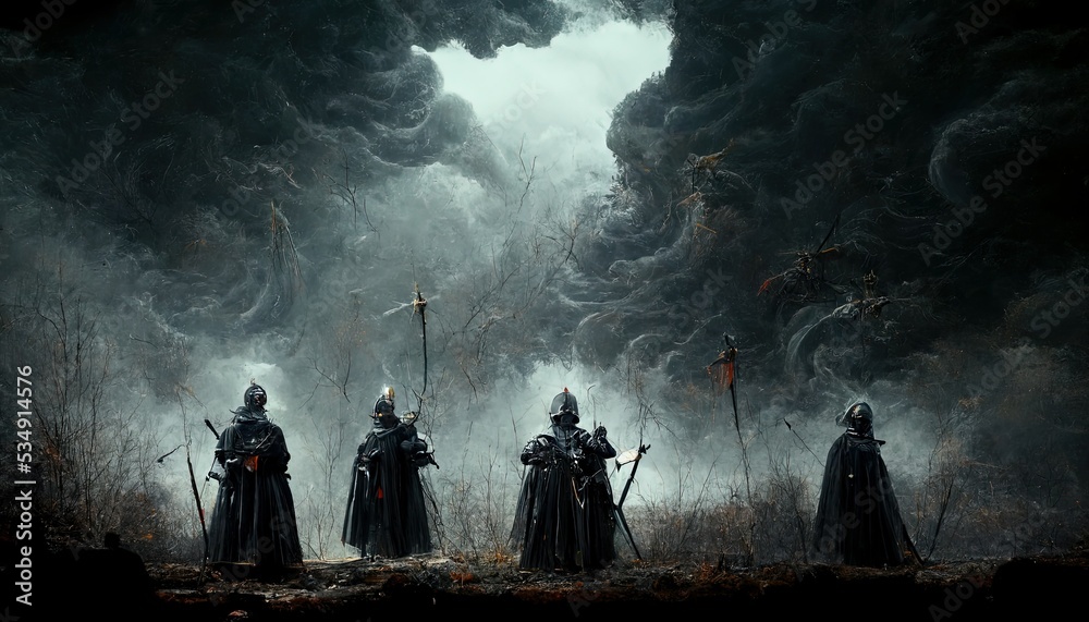 Dark mood image, Halloween theme. Dark Knights in body armour with ...