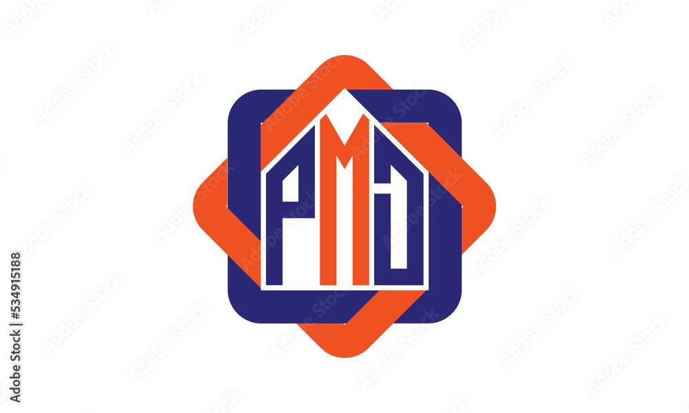 PMD three letter real estate logo with home icon logo design vector ...