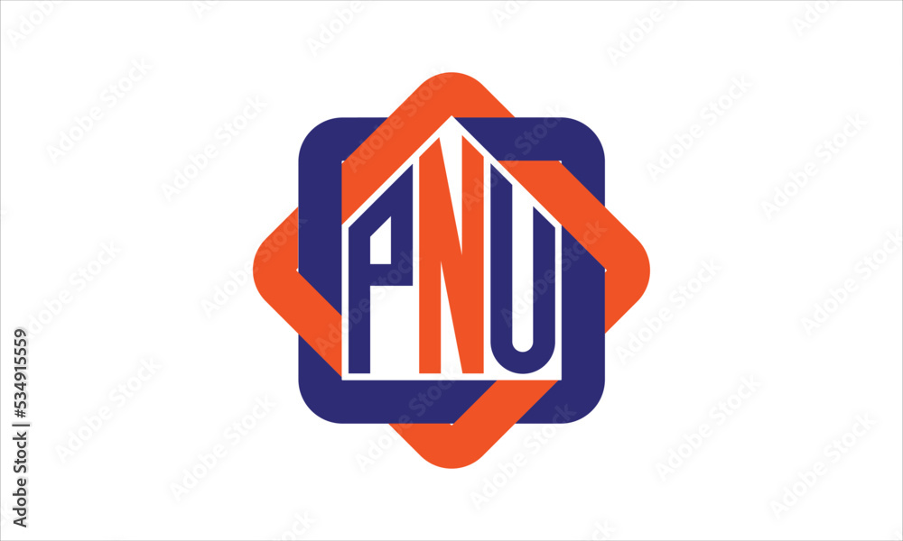 PNU three letter real estate logo with home icon logo design vector ...