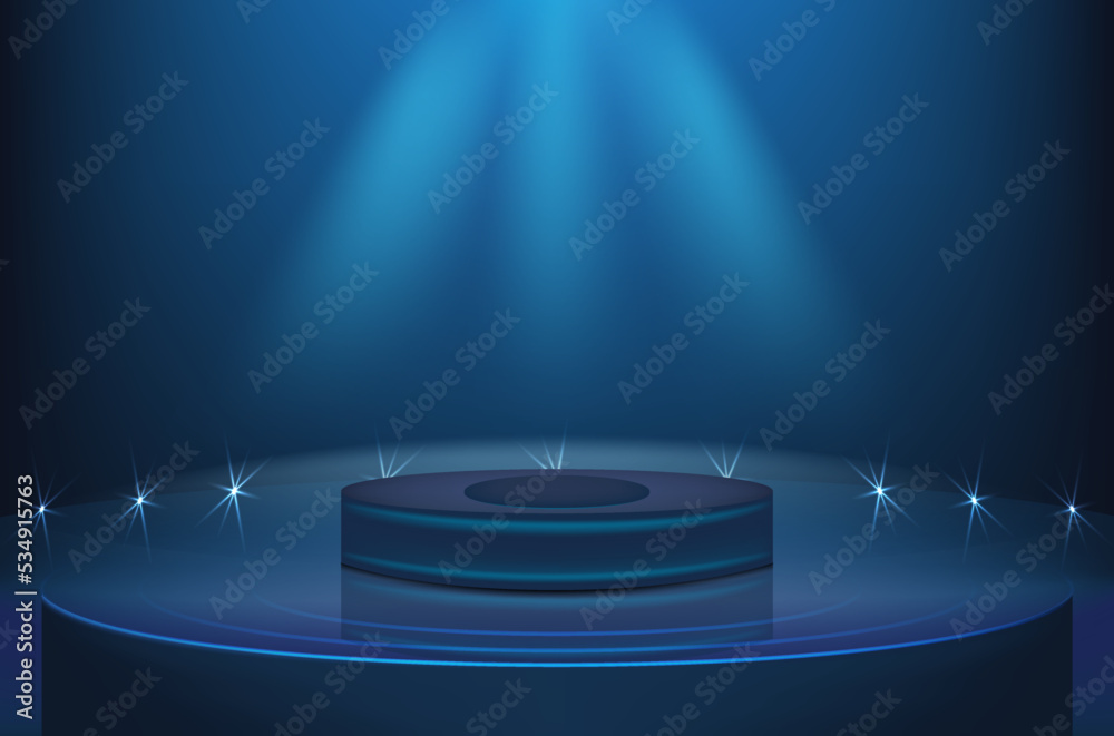 illuminated neon lights realistic stage vector, blue lights stage Stock ...