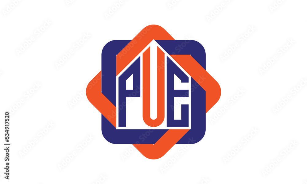 PUE three letter real estate logo with home icon logo design vector ...