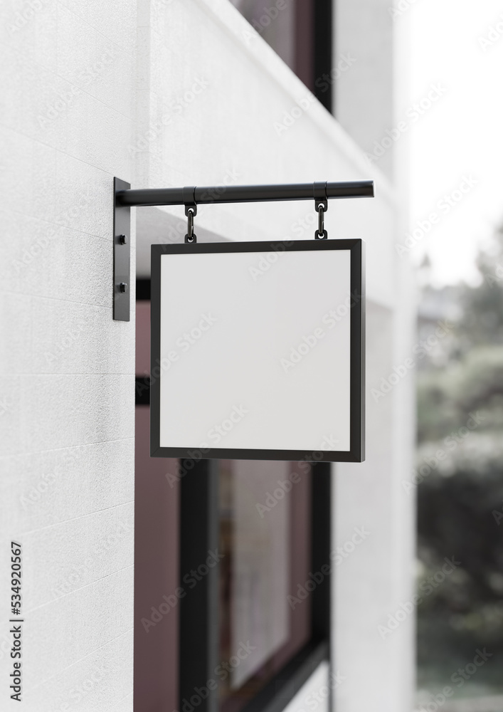 Square white Board, Shop or company logo, sign Mockup , outdoors ...