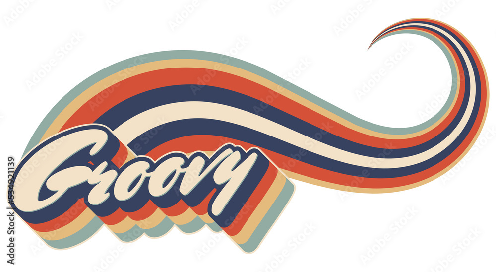 Retro groovy sign with rainbow transparent PNG clipart. Abstract ...