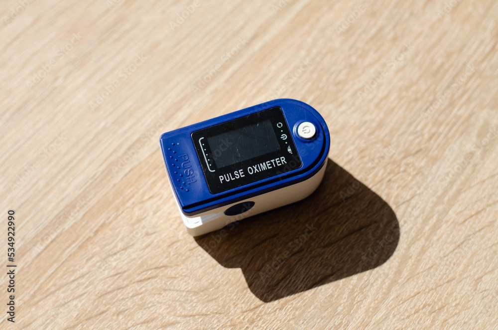 A device for measuring oxygen in the blood. Pulse oximeter. Heart rate ...