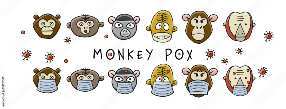 Monkeypox 2022 virus - disease transmitted by monkey. Concept art ...