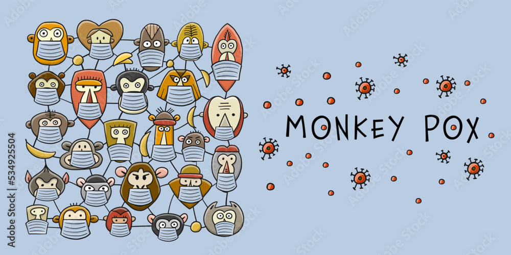 Monkeypox 2022 virus - disease transmitted by monkey. Concept art ...