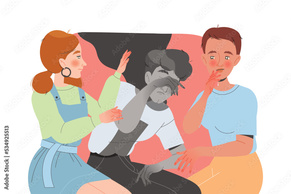 Young Woman Character Supporting and Comforting Sad Man Friend with Problem Vector Illustration ...