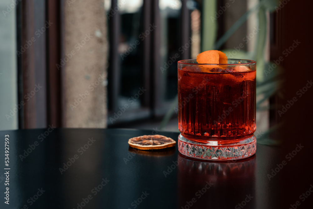 Classic cocktail Negroni with gin, campari and martini rosso. Stock ...
