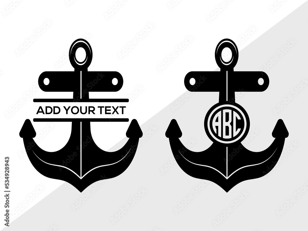 Anchor Monogram SVG, Split Monogram, Anchor With Rope Svg, Boat Anchor ...