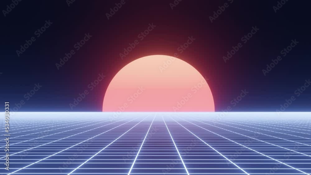 Retro fantastic background of the 80s. Perspective grid with night sky ...