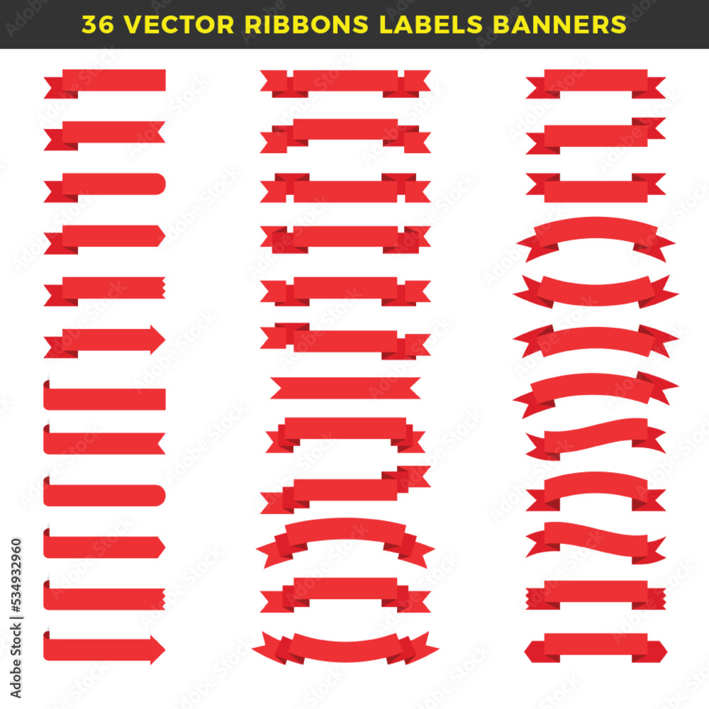 Set of 36 vector ribbons labels banners, modern simple ribbons and ...