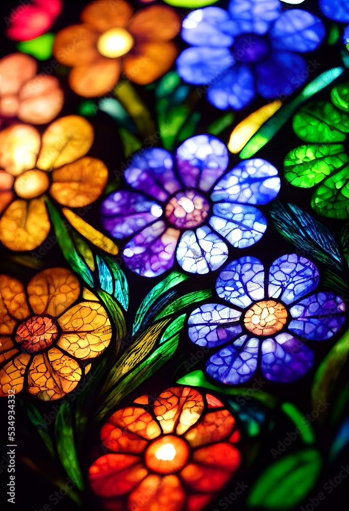 Colorful flower stained glass background Stock Illustration | Adobe Stock