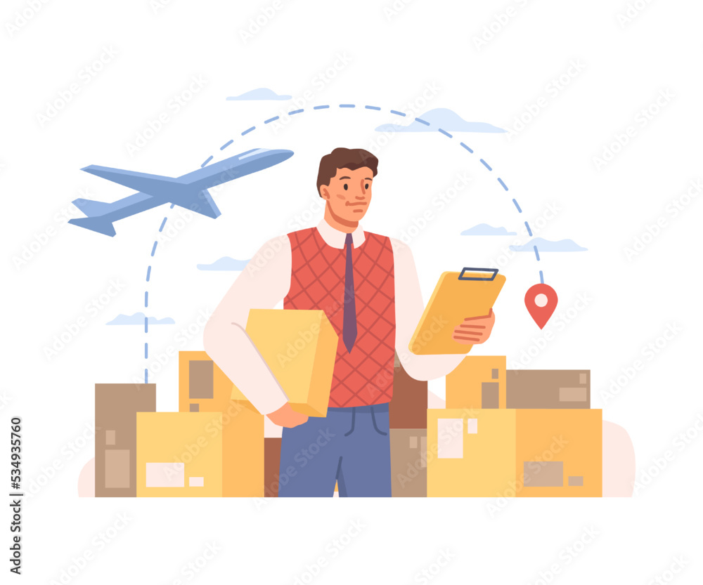 Vetor de Logistics company manager controlling process of ...