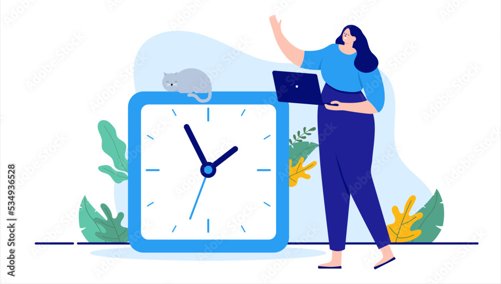 Work time woman - Female person standing working with laptop computer ...