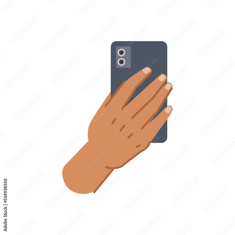 Arm of personage user holding smartphone with cameras and neural corpus ...