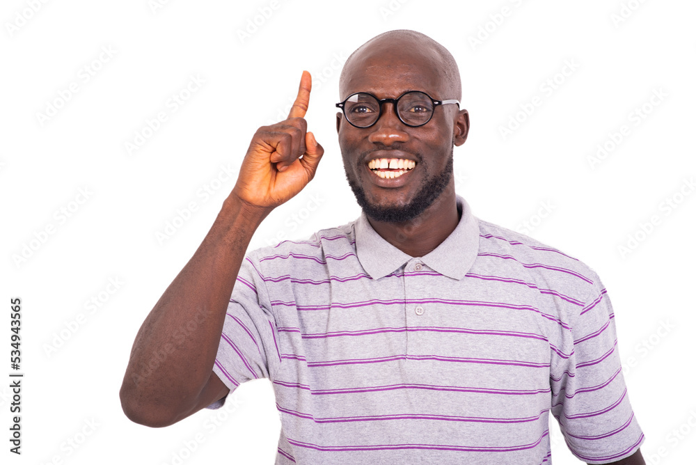 young man pointing finger up smiling. Stock Photo | Adobe Stock