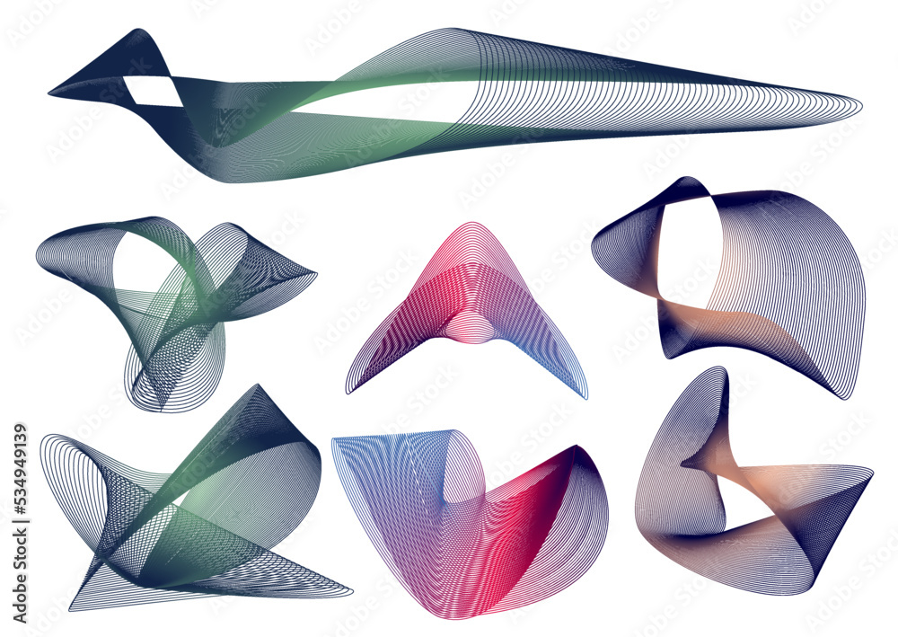 Vetor de Set de formas de objetos abstractos de líneas formando ondas ...