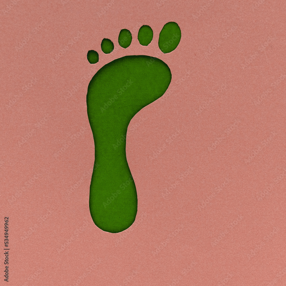 Go green and foot care concept, paper cut footprint silhouette on flat ...