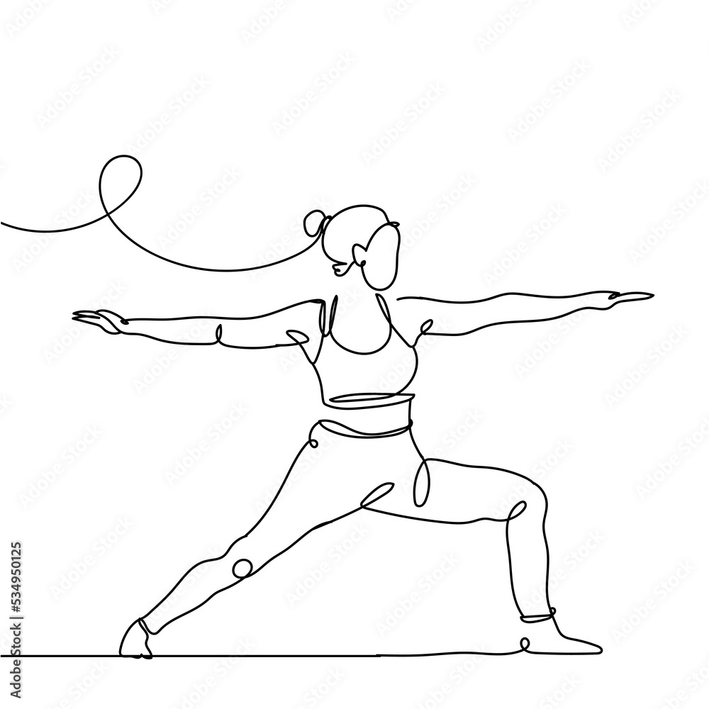 Continuous line drawing of exercising woman on white background. Hand ...