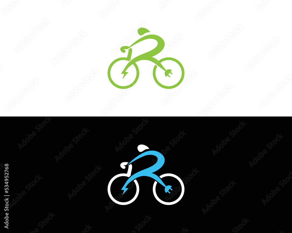 Letter R, Electric Bike Logo Design Template. Modern E-Bike Vector Icon ...