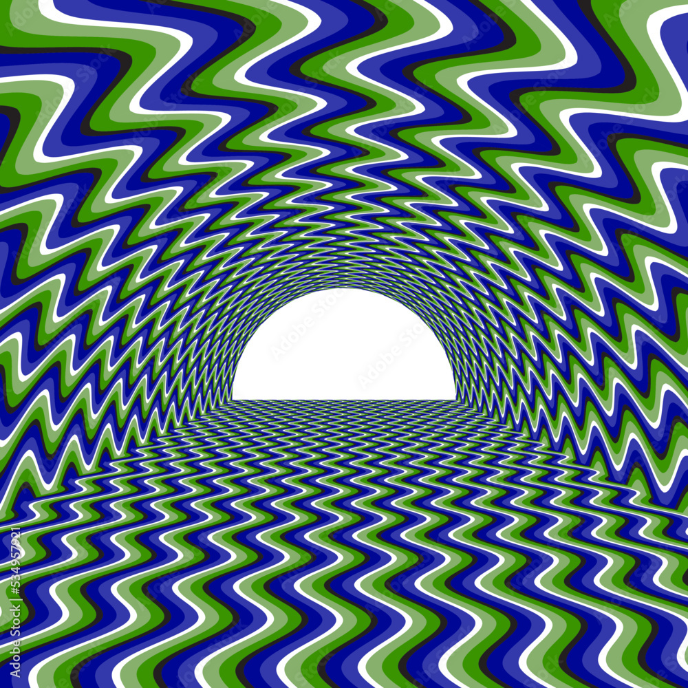 Optical illusion patterned frame in the form of an arched tunnel ...