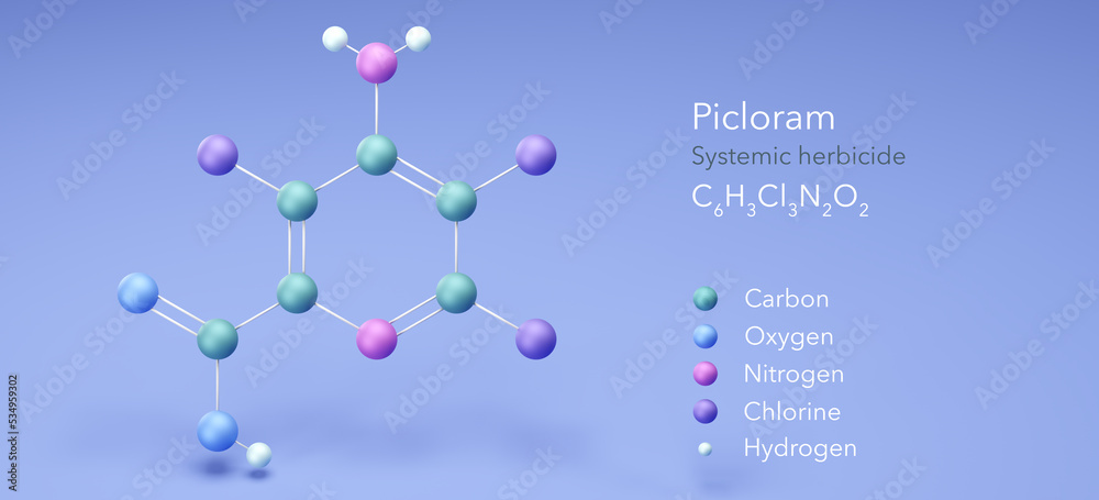 picloram, molecular structures, herbicide, 3d model, Structural ...
