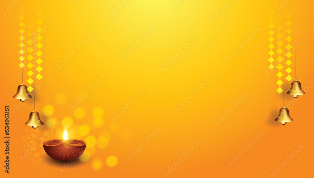 Happy Diwali Design With Diya Oil Lamp Elements Rangoli Background Bokeh Sparkling Effect
