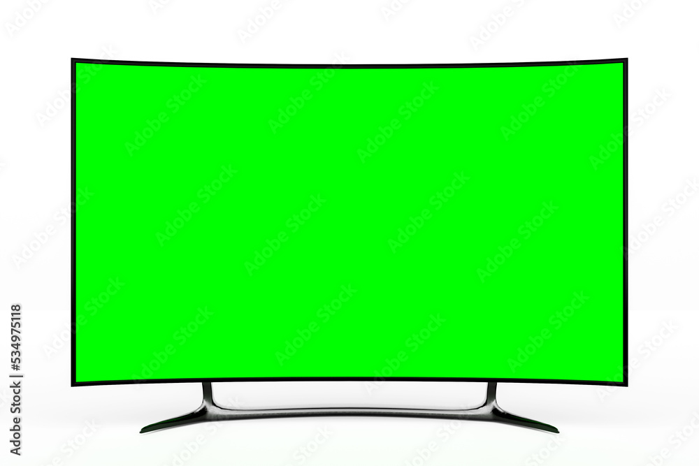 Big led tv isolated on white background and full wide green screen ...