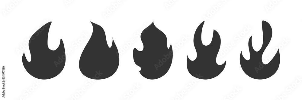 Black fire icon set. Flame symbol. Sign burn vector flat. Stock Vector ...