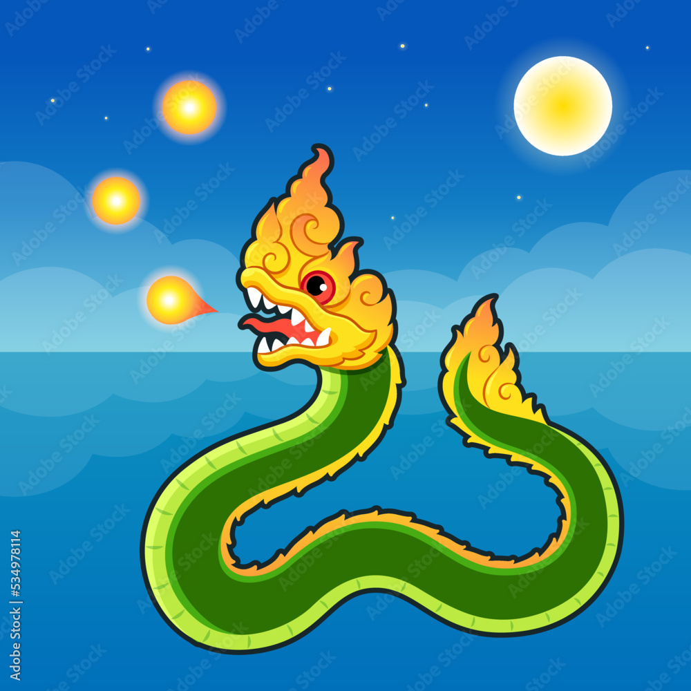 Naga fireball Festival in Mekong, Thailand Stock Vector | Adobe Stock