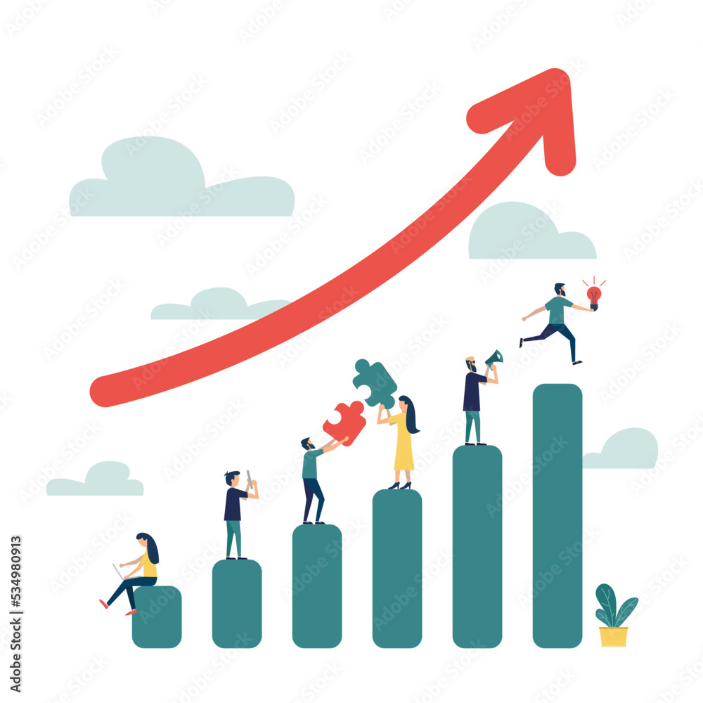 Teamwork help growing revenue, growth and achievement. Business ...